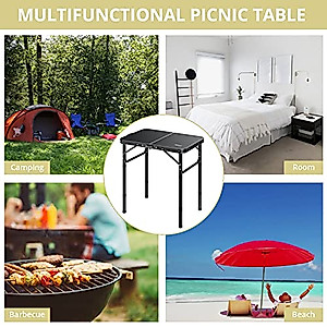 Anbte Folding Camping Table with Storage Net, Pure Black Aluminum 2ft Picnic Table 24" x 16" Outdoor Table Adjustable Height Max 26.5 inch, Lightweight, Waterproof, Portable Handle for Travel