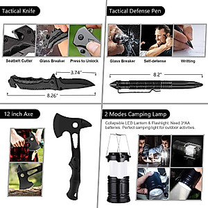 Emergency Survival Kit, 151 Pcs Survival Gear First Aid Kit, Outdoor Trauma Bag with Tactical Flashlight Knife Pliers Pen Blanket Bracelets Compass for Camping Earthquake or Adventures (Black)