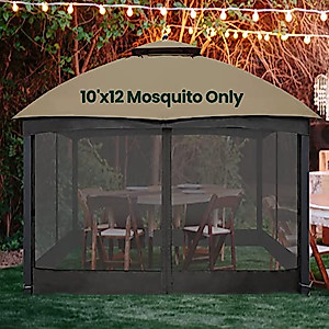 Gazebo Universal Replacement Mosquito Netting, OLILAWN 10' x 12' Outdoor Canopy Net Screen 4-Panel Sidewall Curtain, with Zippers, Easy to Install, Fit for Most Gazebo 10x12 Canopy, Black