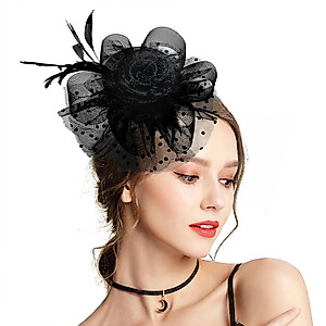 Takmor Fascinators for Women, Kentucky Derby Hats for Women Tea Party Tea Party Hat for Women for Church Wedding Cocktail Black