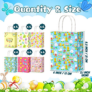 24 Pieces Easter Bags Bulk, Easter Party Bags Supplies, Easter Paper Gift Bags with Handles, Bunny Paper Cookie Candy Treat Goodie Bags for Easter Kids Boys Girls Birthday Party Favors Gift Wrapping