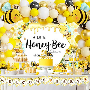 Party Inspo Bee Baby Shower Decorations, Bumble Bee Baby Shower Decor, A Little Honey is On The Way Backdrop Balloon Banner Tablecloth Cake Cupcake Topper Box Sash Cutouts