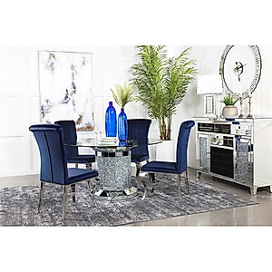 MAKLAINE Contemporary Cylinder Pedestal Glass Top Dining Table in Mirror