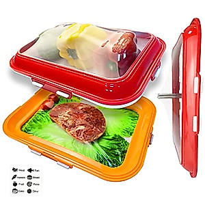 Stacking Food Storage Trays, 2 Pack Stackable Food Preservation Trays/Containers with Lid, Save Space Keep Food Fresh, Food Grade Plastic Wrap, BPA Free Serving Trays for Refrigerator Kitchen Picnic