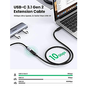 UGREEN USB Type C Extension Cable (10Gbps), USB 3.2 Type C Male to Female Fast Charging, Thunderbolt 3 Compatible with MacBook Pro iPad Pro Dell XPS Surface Switch DJI Mavic Dongle Hub,3FT