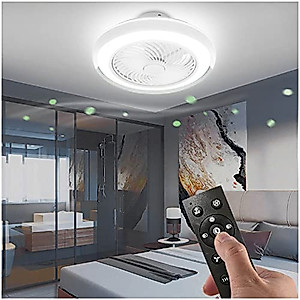 Low Profile Ceiling Fan with Lights Remote, 20" Enclosed Bladeless Ceiling Fan Flush Mount Ceiling Fan with 3 Colors LED Bladeless Ceiling Fan for Bedroom Living Room Kitchen Fan (Multi-3)