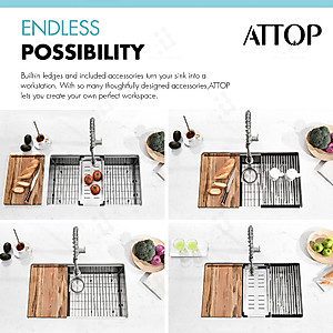 ATTOP 30 Inch Workstation Undermount Kitchen Sink,Stainless Steel Kitchen Sink Single Bowl workstation Ledge Undermount Sink