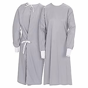 Nobles Reusable Isolation Gowns - Staff Protection for Hospital, Doctor's Office Gray Blockade Gowns - Latex-Free Fluid Resistant Isolation Gowns with Knitted Cuffs - 6-Pack
