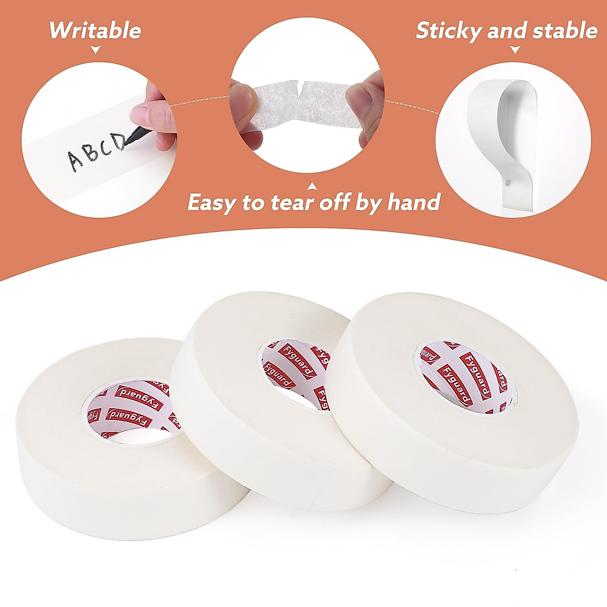 Fyguard 3 Pack Beige White Masking Tape 1 Inch Wide Masking Tape Bulk, Multi-Surface Masking Tape for Labeling Sealing Art Crafts, Home Use(165 Total Yards)