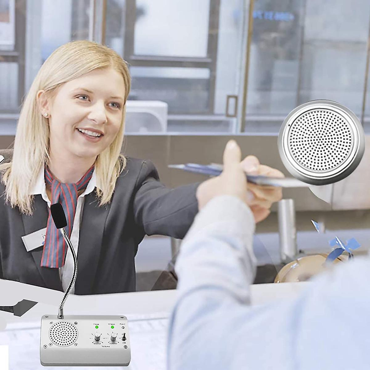WWMFS Window Speaker System, Dual Way Window Microphone Intercom Speaker, Intercom System for Business, Office, School, Counter, Bank and Station