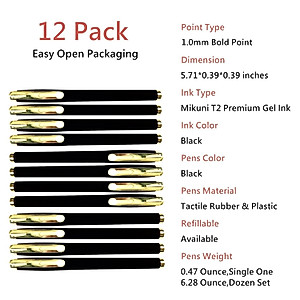 OBE WISEUS Bold Point Gel Ink Pen,1.0mm Black Color Double Ink Capacity Refill,12 Pack,3361