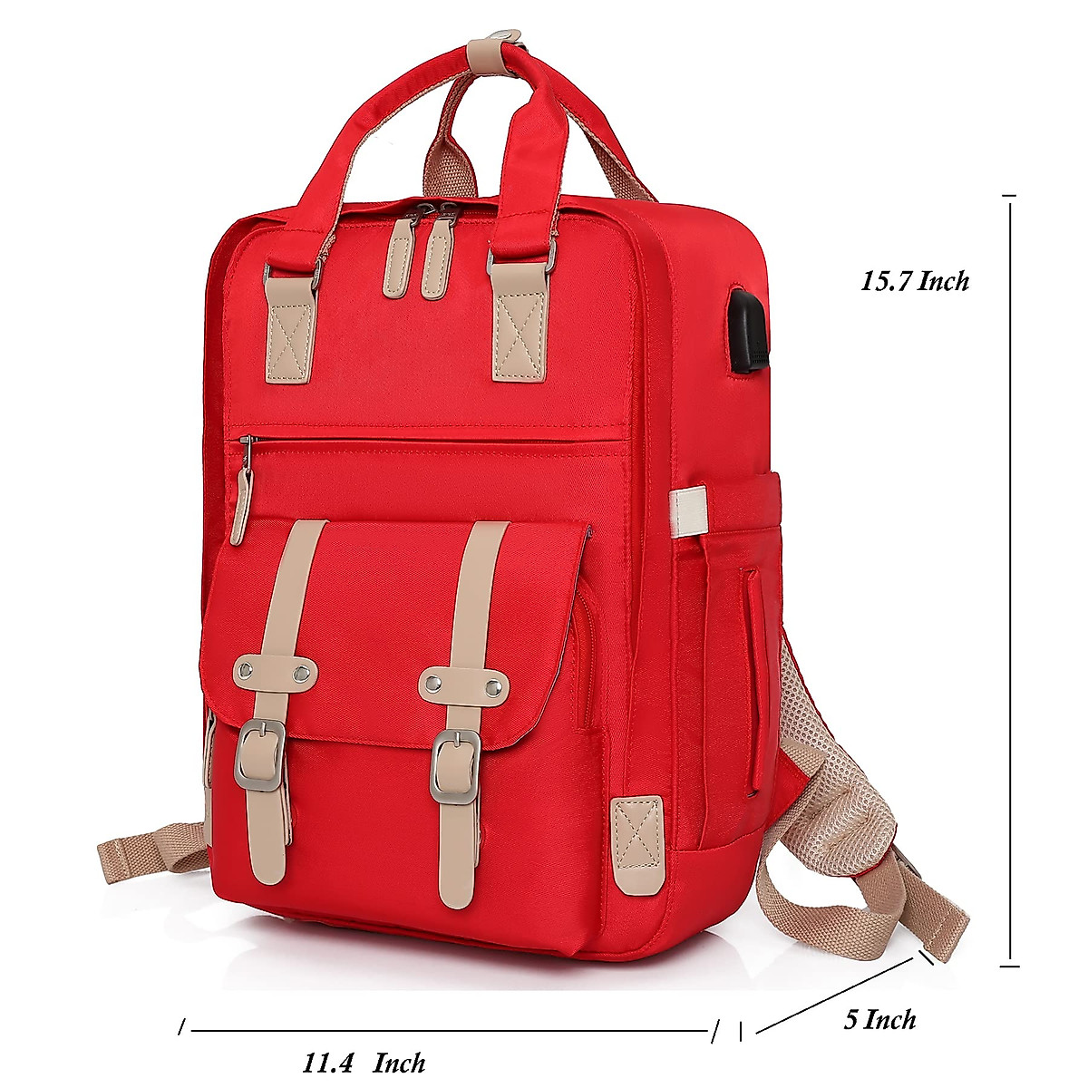 koculemi Laptop Backpack For Women, Travel Backpack Purse For 15.6 Inch Laptop with USB Charging Port, Water Resistant School Backpack Casual Hiking Daypack for Office/Teacher/Work (Red)