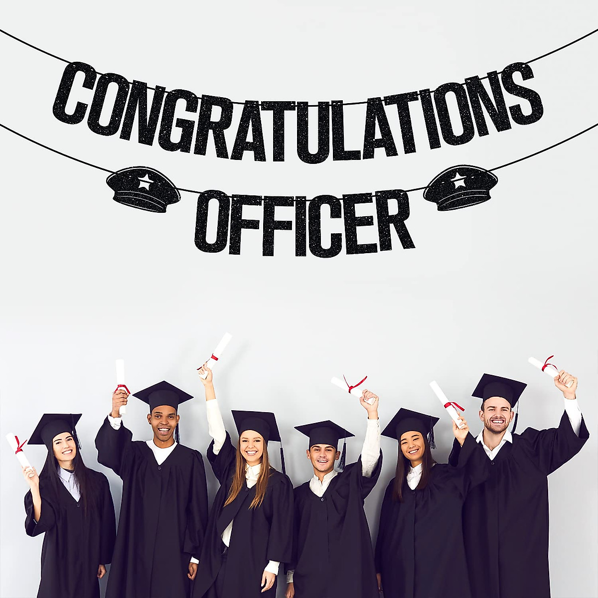 Congratulations Officer Banner, Congrats Officer Banner, Officer Graduation Decorations Supply, Police Academy Graduation Party Black Glitter