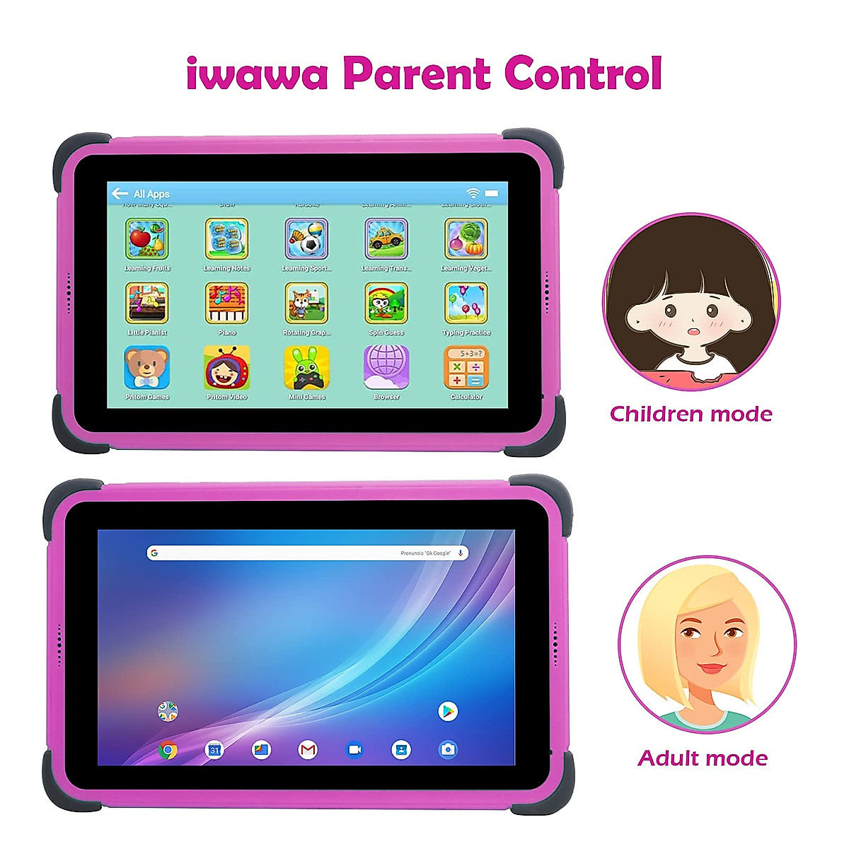 8 inch Kids Tablet Android Tablets for Kids,AX WiFi 6,1280x800 IPS HD Display,2GB RAM 32GB ROM TF 256GB Toddlers Tablet with Parental Control,5+8MP Camera,WiFi,with Kids-Tablet Case and Stand (Pink)