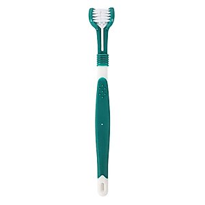 Dog Toothbrush Soft Bristles Non-Slip Handle Dental Care Plastic Three Sided Oral Cleaning Toothbrush for Home Atrovirens