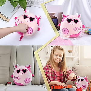 NOVBAUB Preppy Cow Stuffed Plush Toys 8 Inch Cute Pink Stuffed Cow Plush Toys for Girls Teens Lovely Y2K Soft Stuffed Plush Cow Pillows for Kids Teens Adults Birthday Party Gift