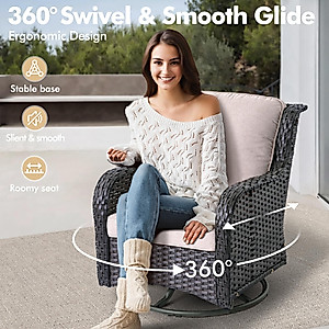 XIZZI Patio Furniture Set with Swivel Rocking Chairs,6 Pieces All Weather Wicker Outdoor Furniture with Sofa,High Back Patio Conversation Set for Balcony,Deck,and Backyard,Brown Rattan Beige