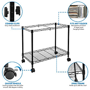 Mount-It! Rolling File Cart with Wheels | Mobile Hanging File Folder Rack | Single Tier with Storage Rack and Locking Casters | Fits Letter and Legal Size Filing Folders | 23" W x 13.5" D x 20" H