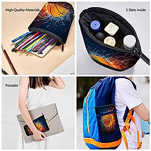 Swono Burning Basketball Pencil Holder Flame Water Ball Stand Up Pencil Case Organizer Pencil Pouch Makeup Bag Great For Teens Girls Boys Gift Blue Black