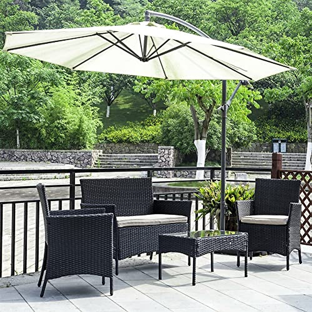 MAXCBD Patio Furniture Set 4 Pcs Outdoor Wicker Sofas Rattan Chair Wicker Conversation