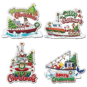Kanayu 4 Pcs Christmas Cruise Door Magnets Decorations Magnetic Merry Christmas Cabin Ship Magnet Decor Xmas Cruise Magnets for Door Decoration Holiday Magnets for Garage Refrigerator Fridge Kitchen