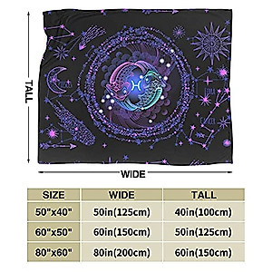 Pisces Throw Blanket Flannel Constellations Blanket Warm & Soft 12 Horoscope Astrology Throw Blankets Constellation Theme Home Décor 50"X40"