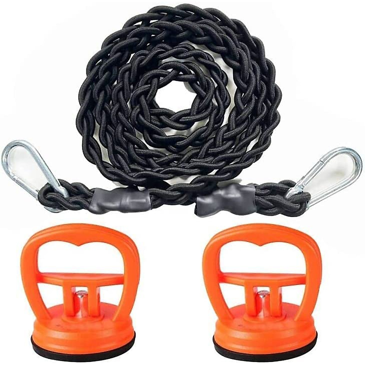 Braided Elastic Cord Travel Clothesline Travel Bungee Cord Laundry Clothesline (with 2 Strong Suction Cups) - Secures to Wall or Tile with Extra Large Suction Cups | Secures to Tree or on a Pole