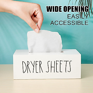 Dryer Sheet Holder Dispenser Container Dryer Sheet Storage Box for Laundry Room Decor Light Luxury Style Fabric Softener Dispenser for Organizing Decorations (White,Wood)