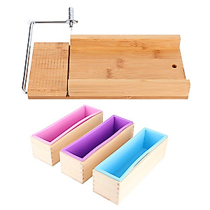 Soap Making Kit, Soap Cutter, Silicone Soap Molds, Soap Making Tools, 1200ml DIY Silicone Soap Making Mold Wooden Box Set Manual Soap Cutter with Scale Kitchen Tool