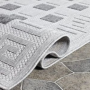SUPERIOR Large Indoor Outdoor Area Rug, Perfect for Patio, Bedroom, Kitchen, Living Room, Entryway, Playroom, Nursery, Carpet Cover, Greek Key Infinity Border, Nila Collection, 5' 2" x 7' 2", Grey