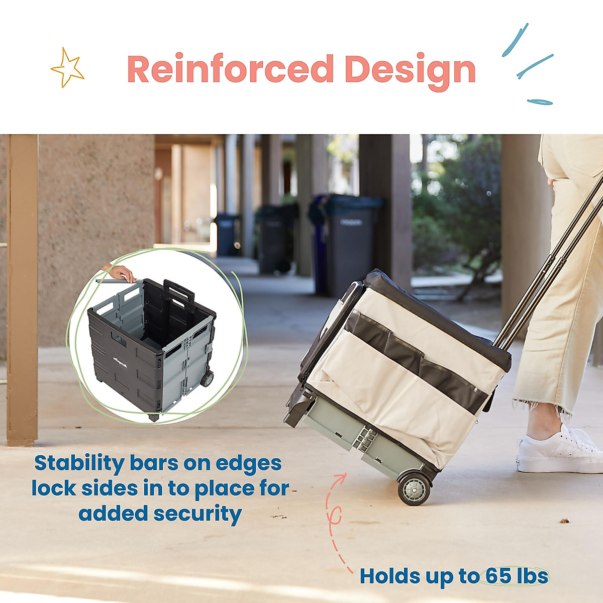 ECR4Kids Universal Rolling Cart with Canvas Organizer Bag, Mobile Storage, Black