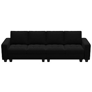 Belffin Velvet Modular 4 Seat Sofa Couch Sectional 4-seat Sofa Couch for Living Room Black