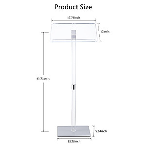 HMYHUM Small Acrylic Podium Stand, 17.7" L x 13" W x 41.7" H, Clear Lecterns & Pulpits for Classroom, Concert, Churches, Speech, Easy Assembly, Metal Base, Modern