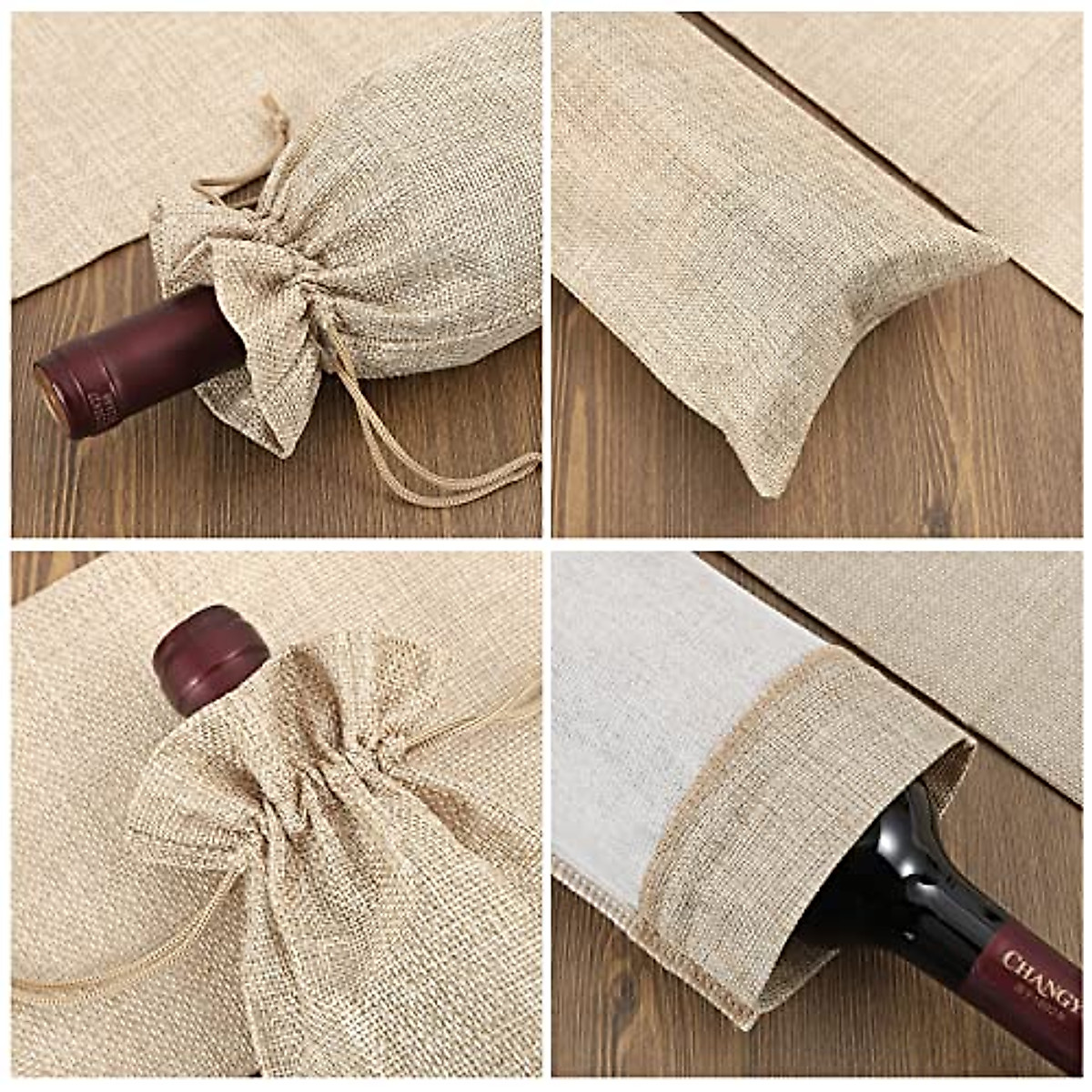 Qibote Burlap Wine Bags with Drawstrings, Wine Bags Gift - Single Reusable Bottle Bags Perfect for Travel, Wedding, Birthday, Housewarming and Dinner Party (12 Pcs - Brown)