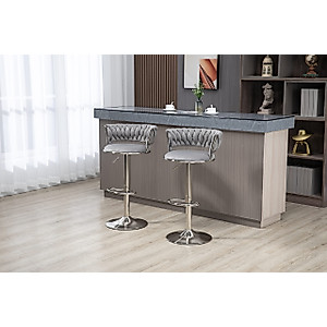 Keainvren Velvet Wave Hollow Barstools Set of 2, Modern Adjustable Swivel Bar Height Chairs Counter Stools with Back for Home Bar Kitchen Island Dining Rooms