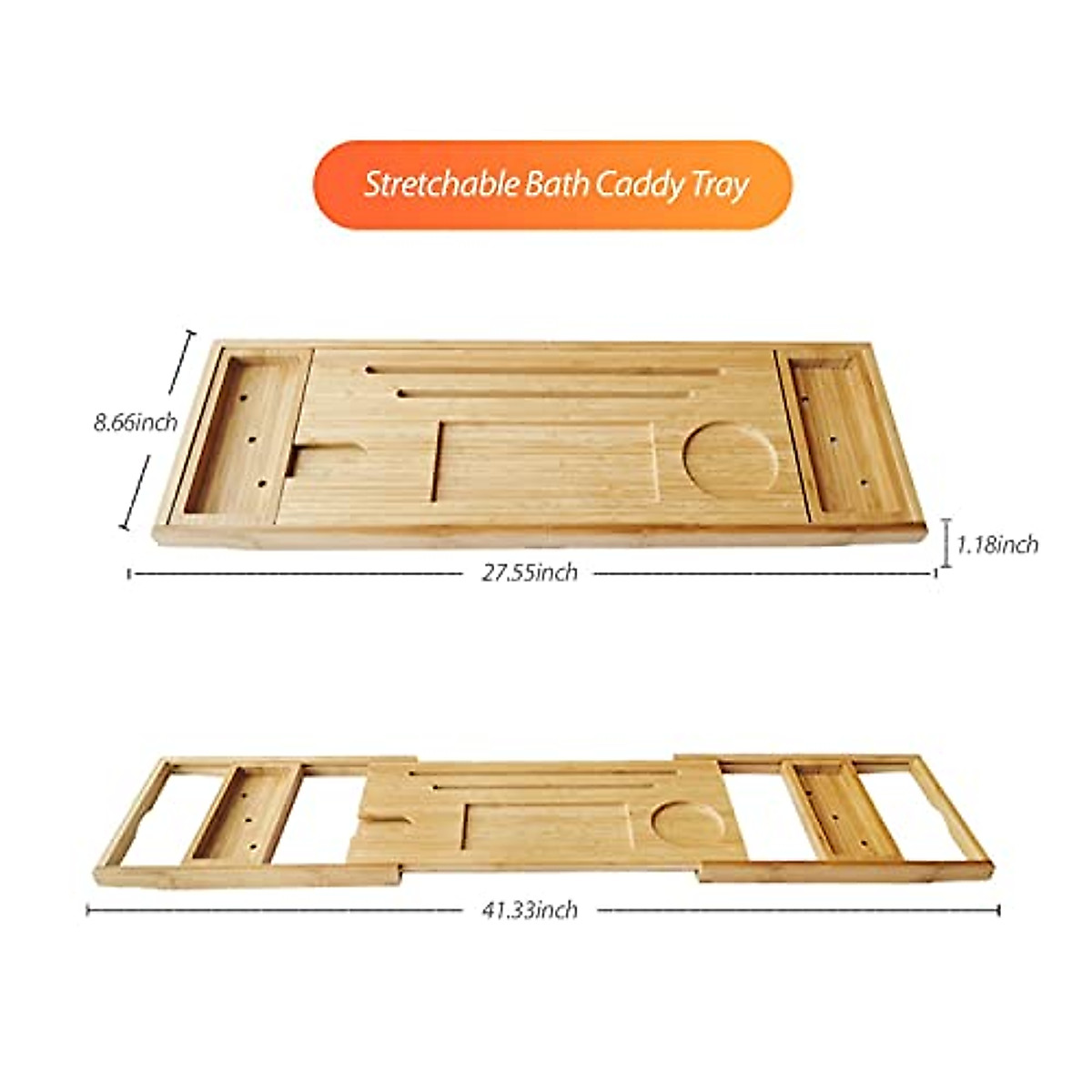 LUKEO Extendable Bath Tray Bathtub Tray Spa Bath Tub Caddy Organizer Book Wine Tablet Holder Reading Rack Bathroom Accessories