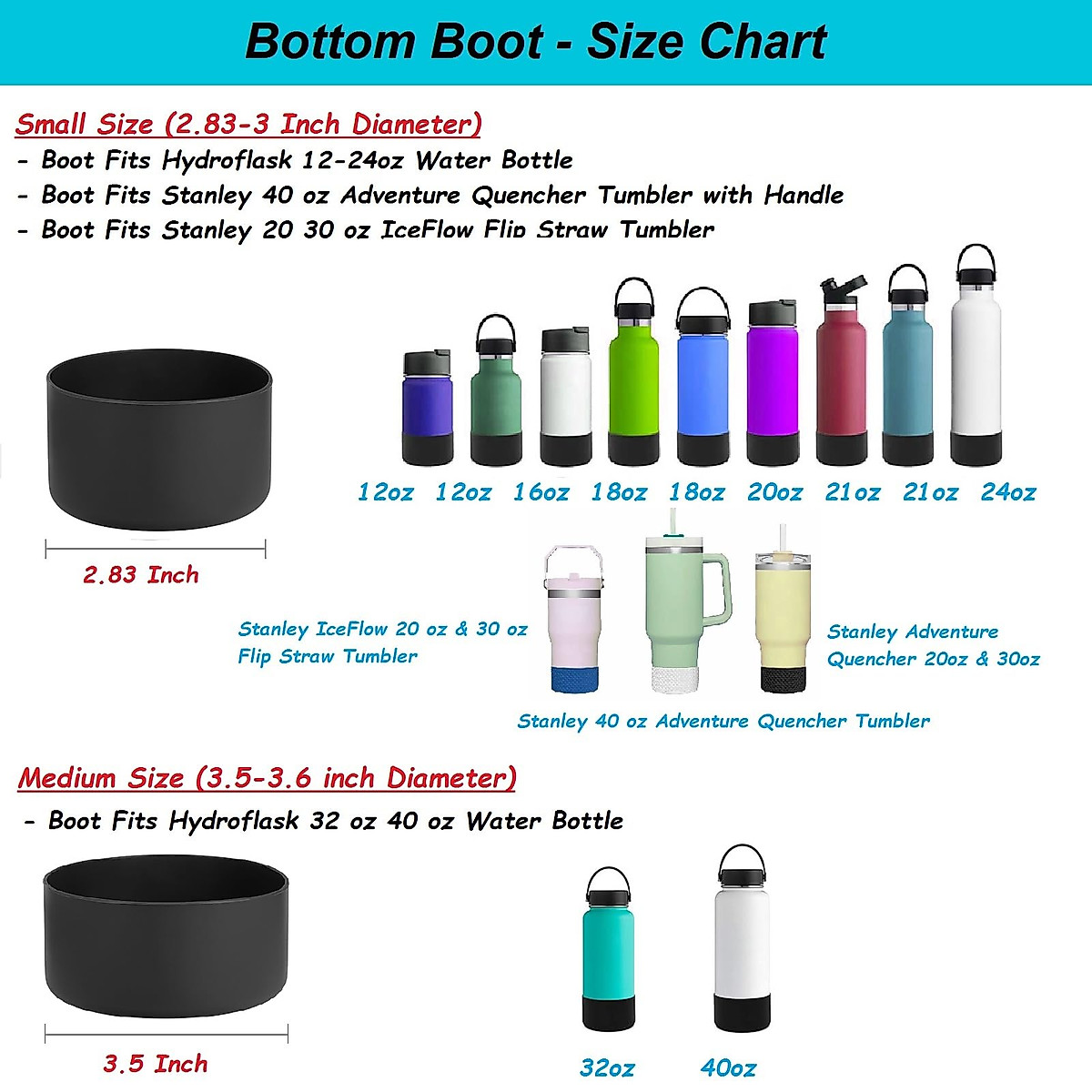 Boot for Hydro Flask 12-24 OZ Water Bottle/Stanley Tumbler, Bottom Boots for Hydroflask Sports Water Bottles, Silicone Bottom Cover Sleeve (Snapper, Fits Stanley Cups + Hydro 12-24 oz)