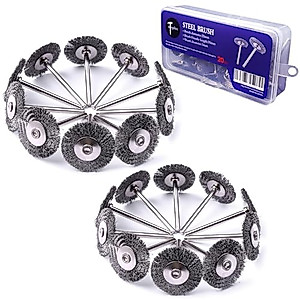 ATOPLEE Wire Wheel Brush Set,20pcs 1 Inch Mini Wire Wheel with 1/8 Inch Round Shank,Crimped Wire Brush Wheel for Rust Removal, Corrosion and Scrub Surfaces,for Drill Attachment