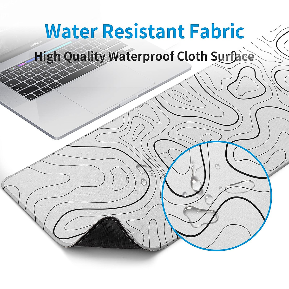 White Big Mousepad for Gaming Large Topographic Map Washable Desk Pad with Stitched Edge Office Supplies and Decor 31.5''x11.8'' Computer Keyboard Protector