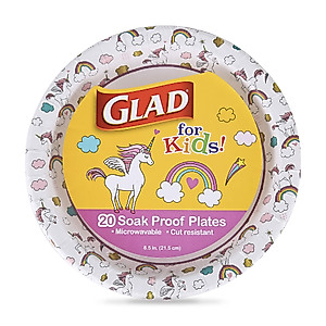 Glad for Kids Unicorns Paper Plates | Small Round Paper Plates with Cute Unicorns Design | Heavy Duty Disposable Soak Proof Microwavable Paper Plates for All Occasions, 8.5 Inch, 20 Count (Pack of 6)