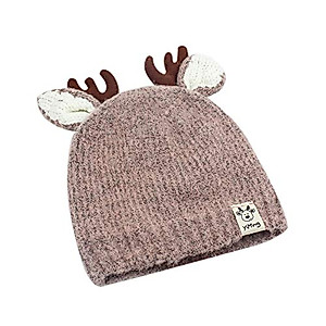Cute Reindeer Antlers Baby Beanie Soft Warm Crochet Knitted Hat for Toddler Girls Boys Pink