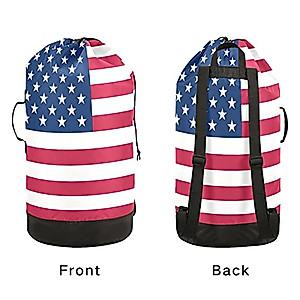 xigua Heavy Duty Laundry Backpack with Handle and Drawstring Closure, American Flag (2) Portable Storage Bag for Laundry Room, College Dorm, Travel
