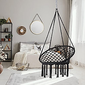 HBlife Hammock Chair, Hanging Swing with Macrame, Max 330 Lbs, Black Hanging Cotton Rope Chair for Indoor, Outdoor, Bedroom, Patio, Yard, Deck, Garden and Porch, for Child