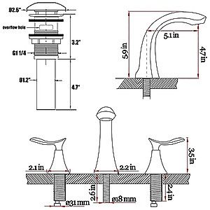 Comllen Widespread 3 Hole Brushed Nickel Bathroom Faucet, Modern 8 Inch Two Handle Bathroom Sink Faucet Lavatory Vanity Faucet with Water Hoses and Pop-up Drain