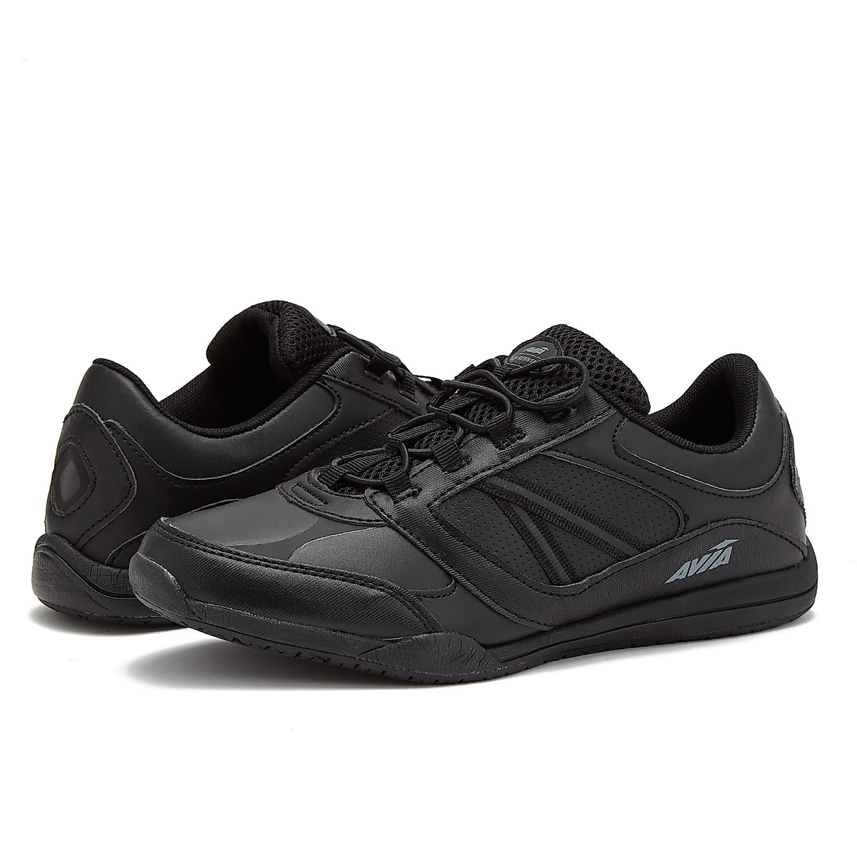 Avia Women's Avi-Focus Comfort Slip On Shoes for Work, Nursing, Restaurants, & Walking Food Service, Black/Metallic Iron Grey/Chrome Silver, 7.5 Wide