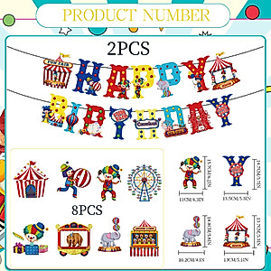 Circus Carnival Birthday Party Decorations - Yoyuspy 10PCS Circus Theme Party Decorations Happy Birthday Banner Hanging Swirls Funny Carnival Party Decor Clowns Theme Party Supplies for Kids
