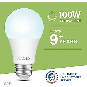 Sigalux Light Bulbs 100 Watt Equivalent LED Bulbs, A19 Daylight Standard Light Bulbs 5000K White,Non-Dimmable 13W Energy Efficient Light Bulbs with E26 Medium Base,1500LM,UL Listed,3 Pack