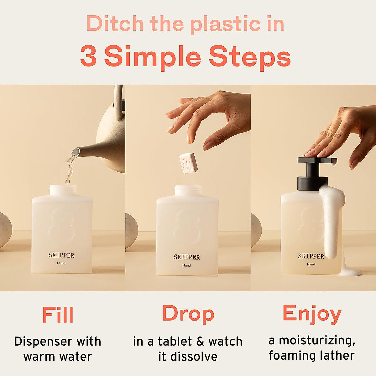 Tirtyl Skipper Foaming Hand Soap Tablet Refills - 12 Pack - 96 fl oz total (12x 8 fl oz) - Rebranded - Compostable Packaging - Lavender, Cucumber & Lilly Pilly