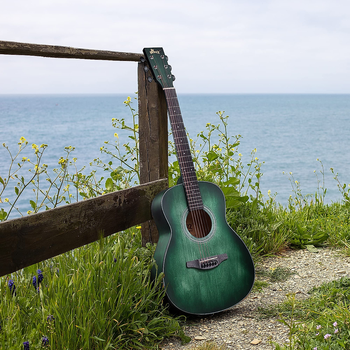 WINZZ HAND RUBBED Series - 36 Inches 3/4 Dreadnought Acoustic Acustica Guitar Bundle, Dark Hunter Green