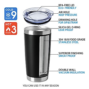 HASLE OUTFITTERS 20oz Tumblers Bulk Stainless Steel Cups with Lid Double Wall Vacuum Insulated Coffee Mugs for Cold & Hot Drinks 1 Pack, Black